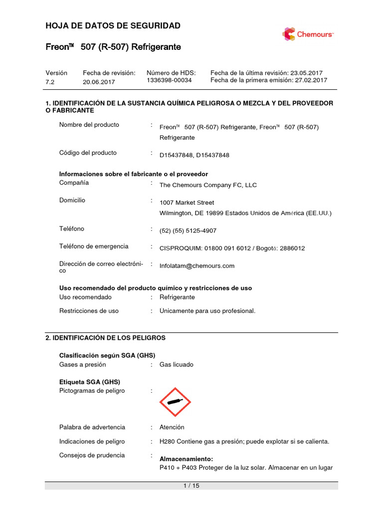 03 - Hoja de Seguridad R-507 | PDF