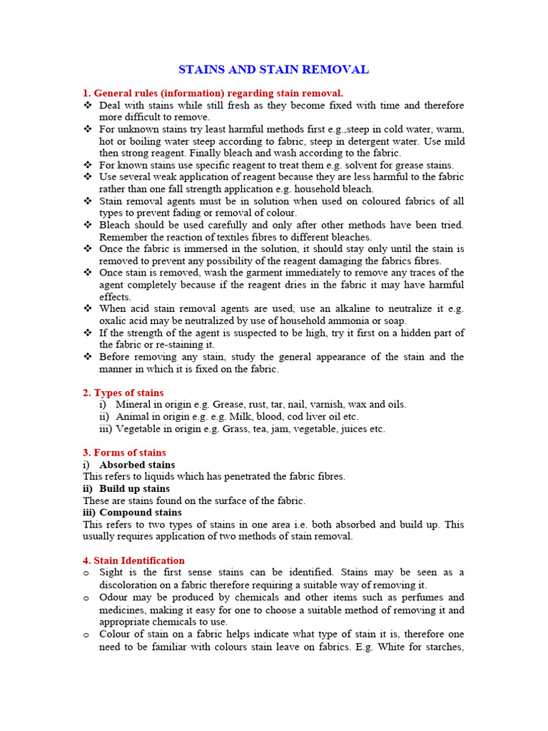 Stains and Stain Removal | PDF