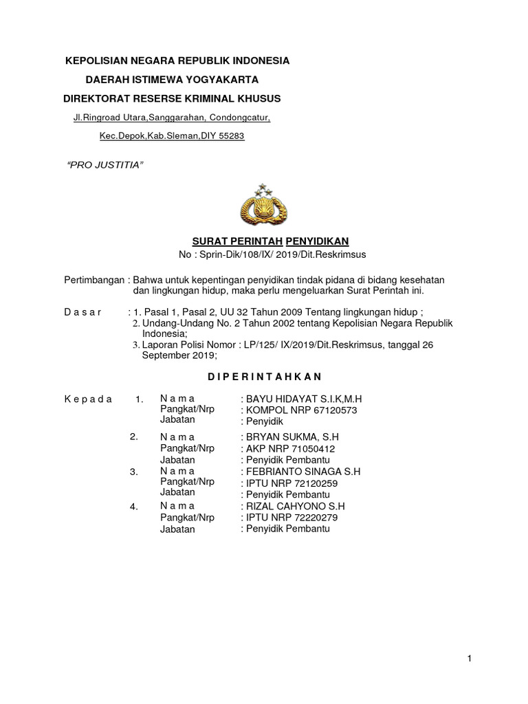 2 SURAT PERINTAH PENYIDIKAN Febrizki Rulli Rahman 1900024189 Kelas F | PDF