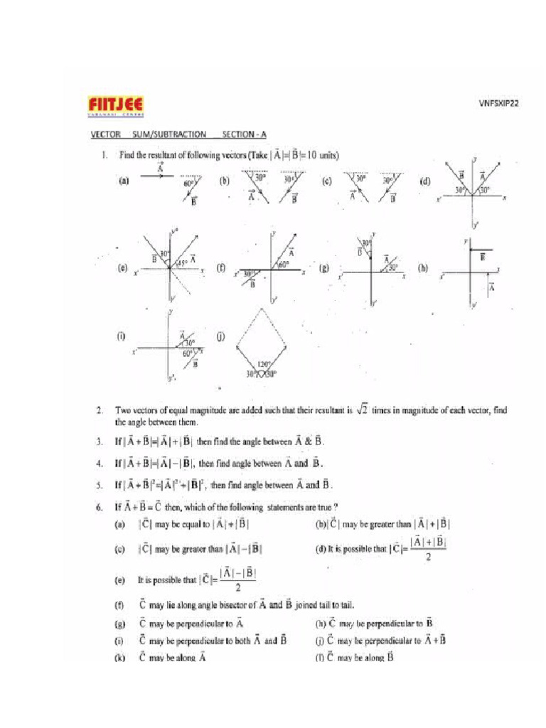 Fiitjee Physics Vector Sheet | PDF