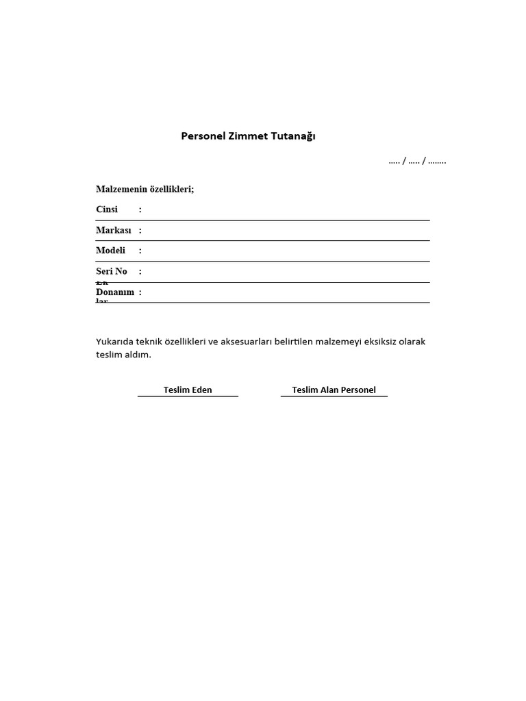 Zimmet Tutanağı | PDF