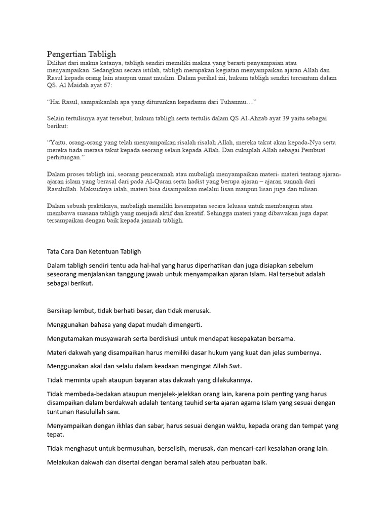 Pengertian Tabligh | PDF