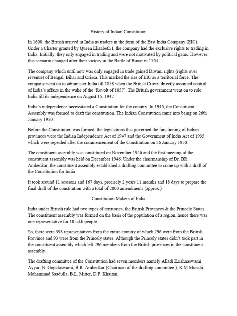 History of Indian Constitution | PDF | British Raj | Constitution