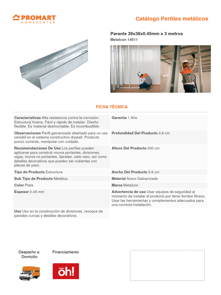 Perfiles Metálicos Metalcon 38x38mm | PDF