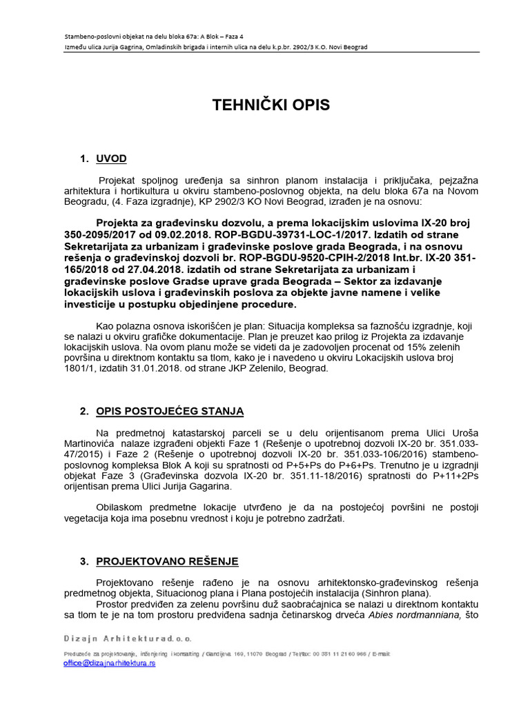Tehnički Opis: Projekat Spoljnog Uređenja Sa Sinhron Planom Instalacija ...