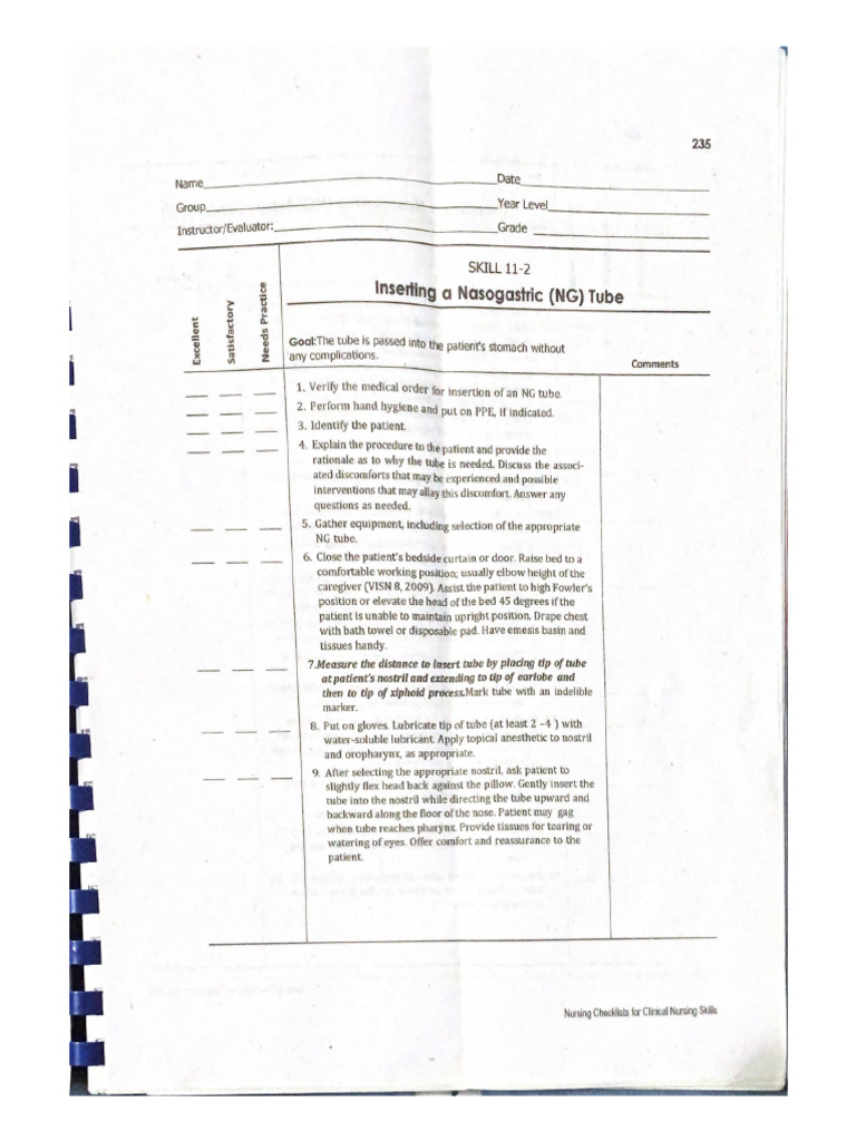 Inserting A Nasogastric NG Tube | PDF
