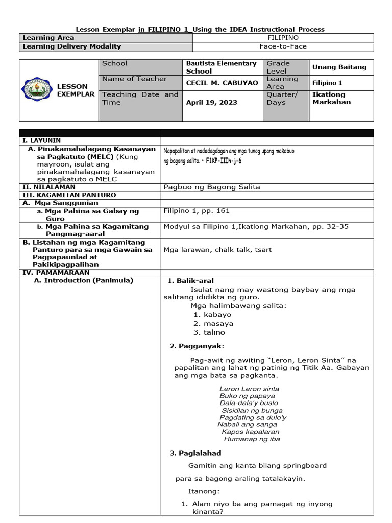 1st COT Fili 1 3rd Q | PDF