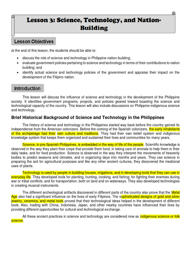 GEN7 - Lesson 3 (Science Technology and Nation Building) | PDF