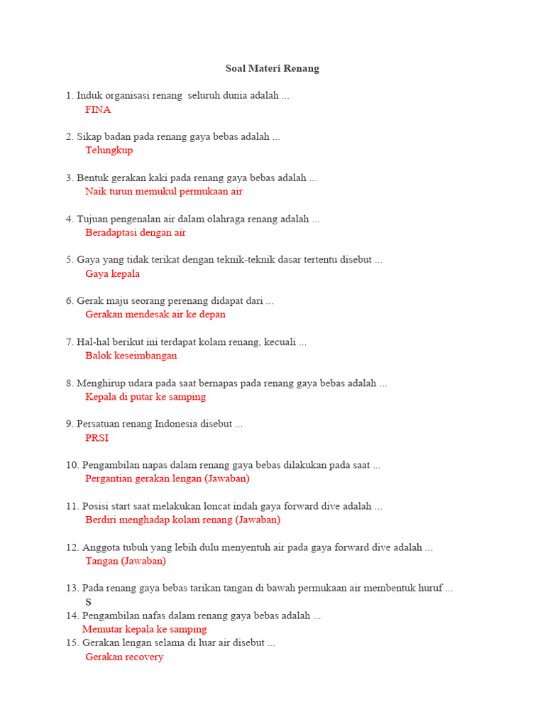 Materi Renang PJOK | PDF