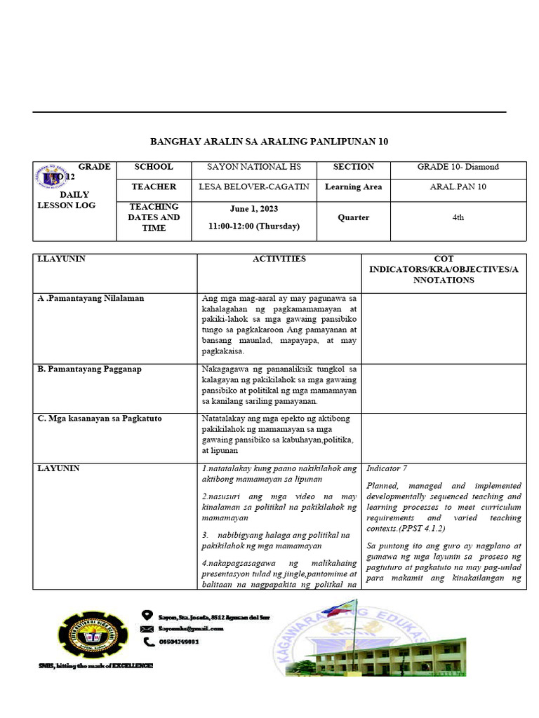 Lesson Plan For Co Ap10 4th Quarter | PDF