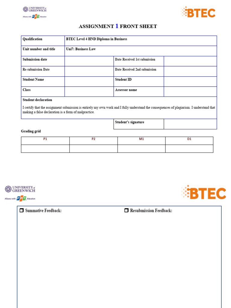 FRONTSHEET 1-Assignment 1 | PDF