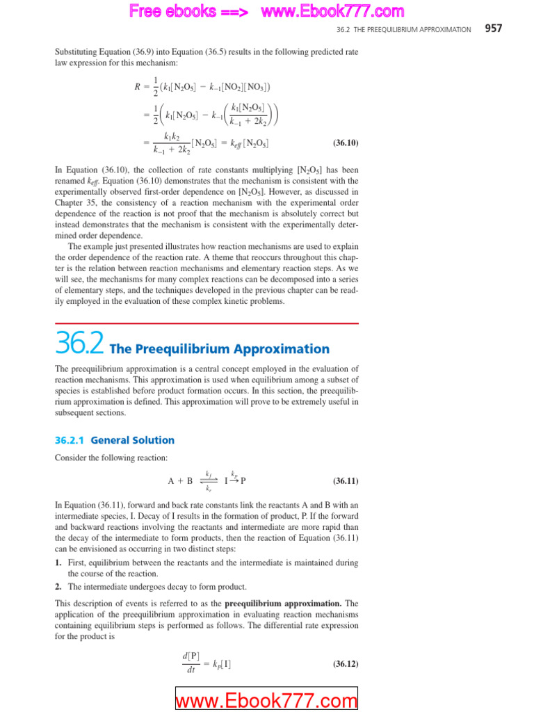 Physical Chemistry 3 Edition 36 2 The Preequilibrium Approximation 321 Pdf Reaction