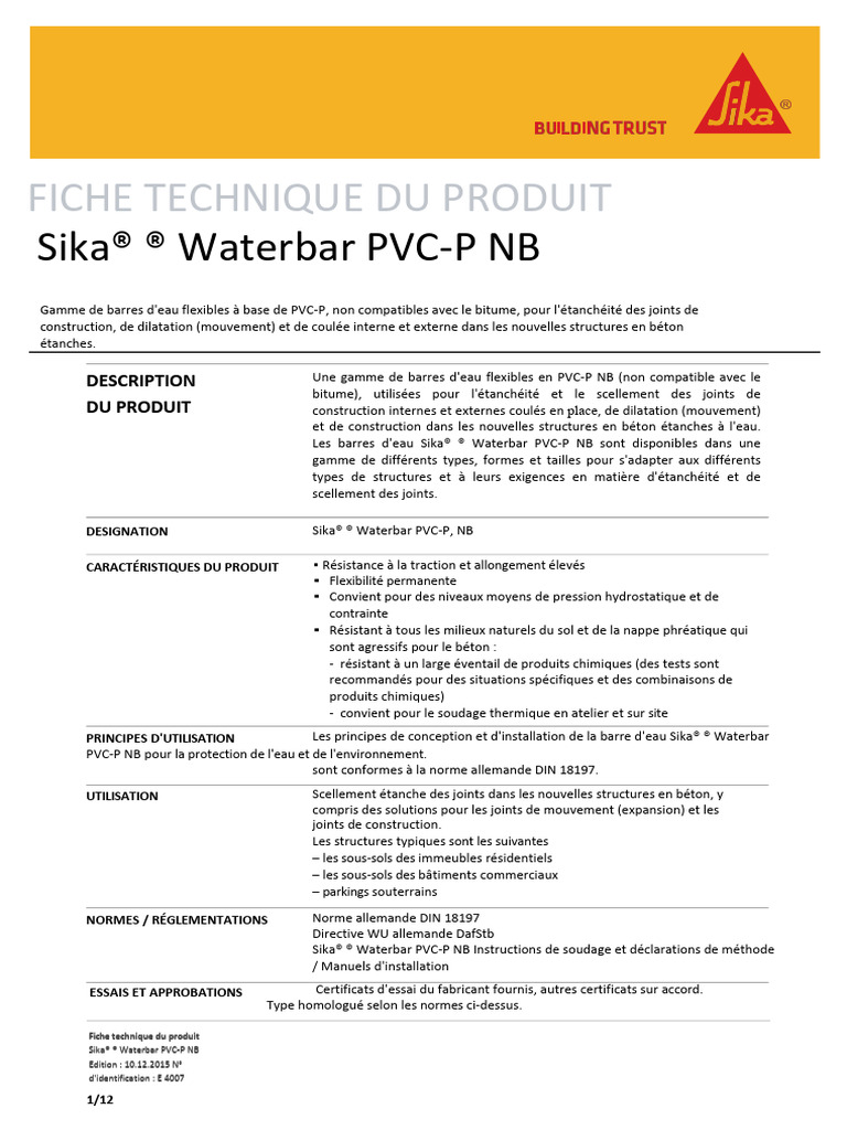 Sika Waterbar PVC-P NB. | PDF