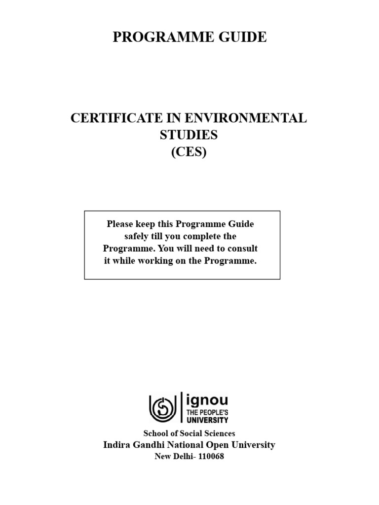 PROGRAMME GUIDE Certificate in Environmental Studies (CES) | PDF ...