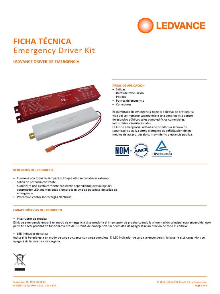 Ledvance® Driver de Emergencia Led-Em 8W - 12W 55V | PDF | Diodo emisor ...