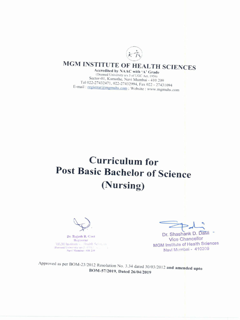 Post Basic B.Sc. Nursing Curriculum Overview | PDF | Nursing | Dietitian