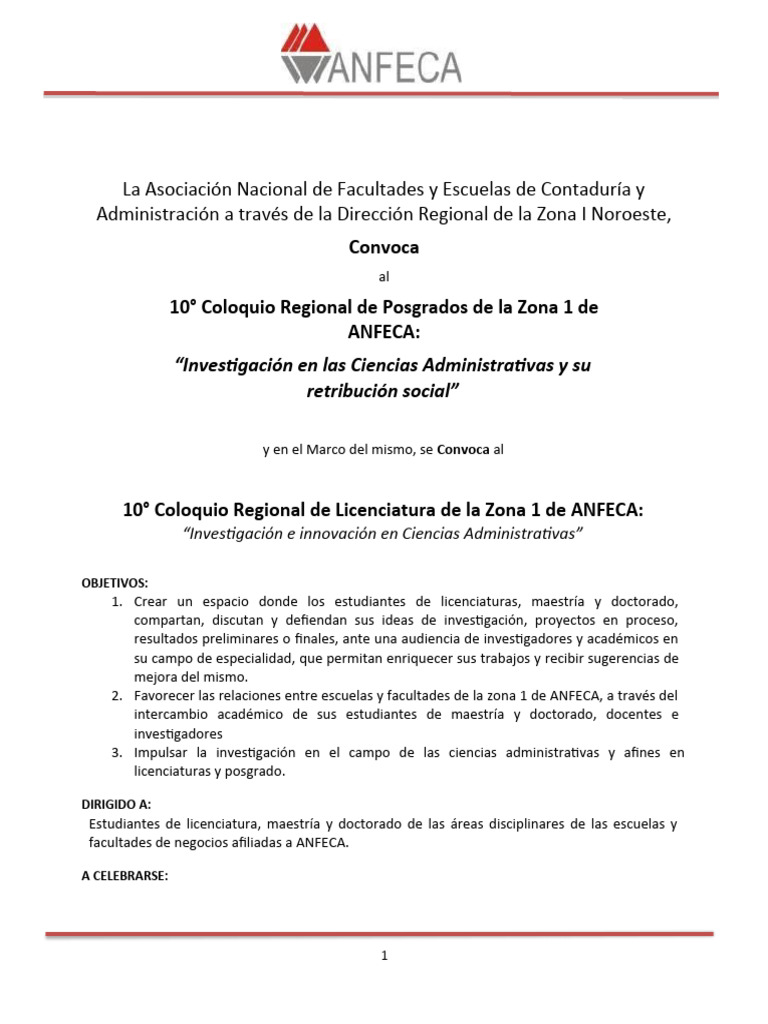 10 Convocatoria Anfeca - Uaim 2023 | PDF