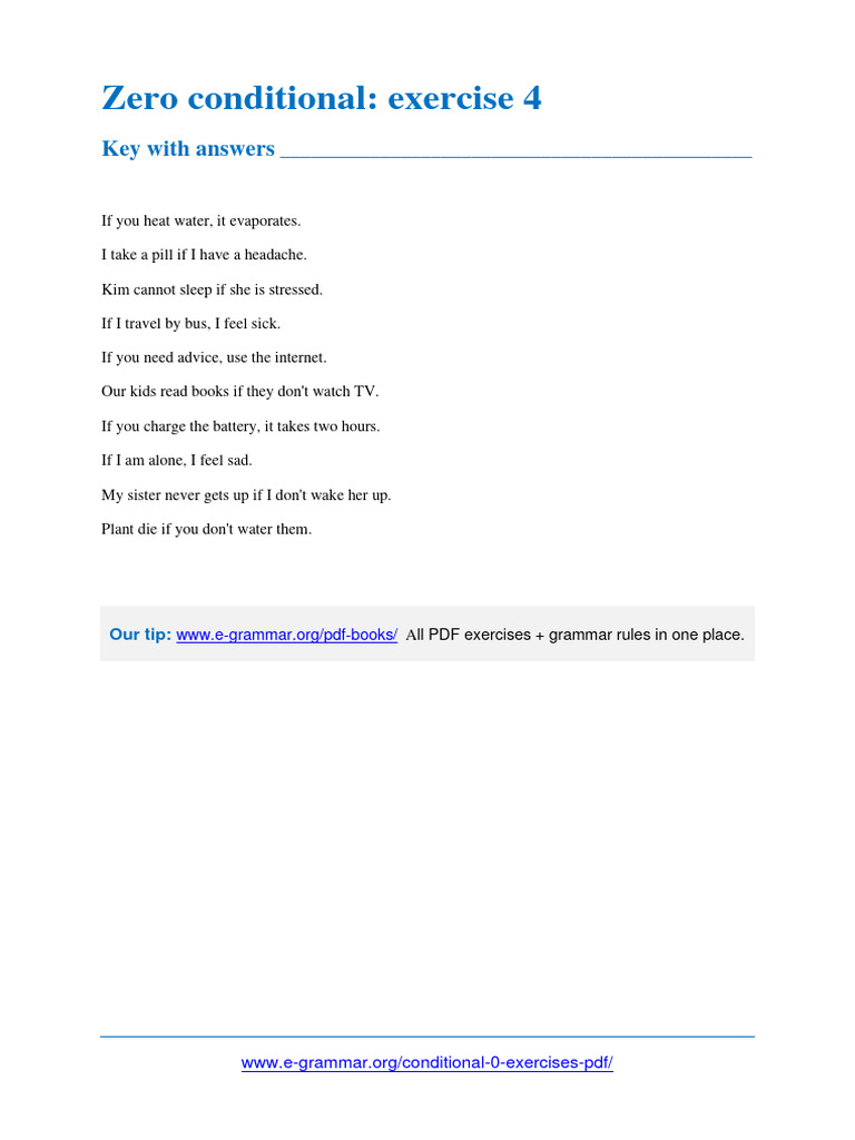 Zero Conditional Exercise 4 Key | PDF