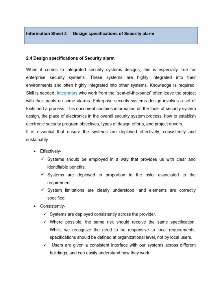 Design Specifications of Security Alarm | PDF