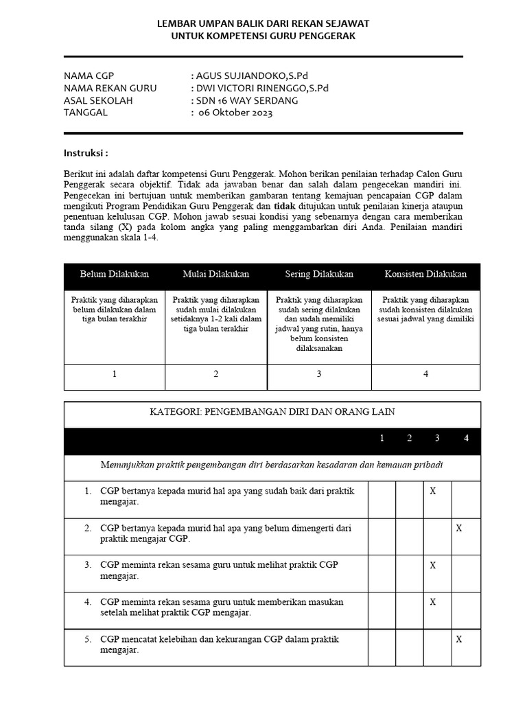 Lembar Umpan Balik Dari Rekan Sejawat | PDF