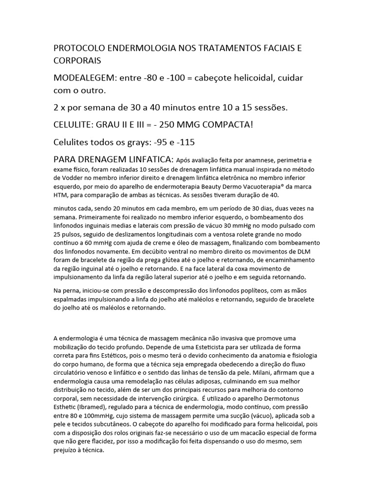 Protocolo Endermologia Nos Tratamentos Faciais e Corporais | PDF