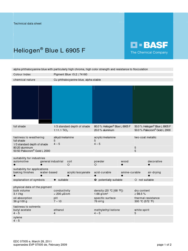 Heliogen Blue L6905F-TDS | PDF | Pigment | Chemical Substances