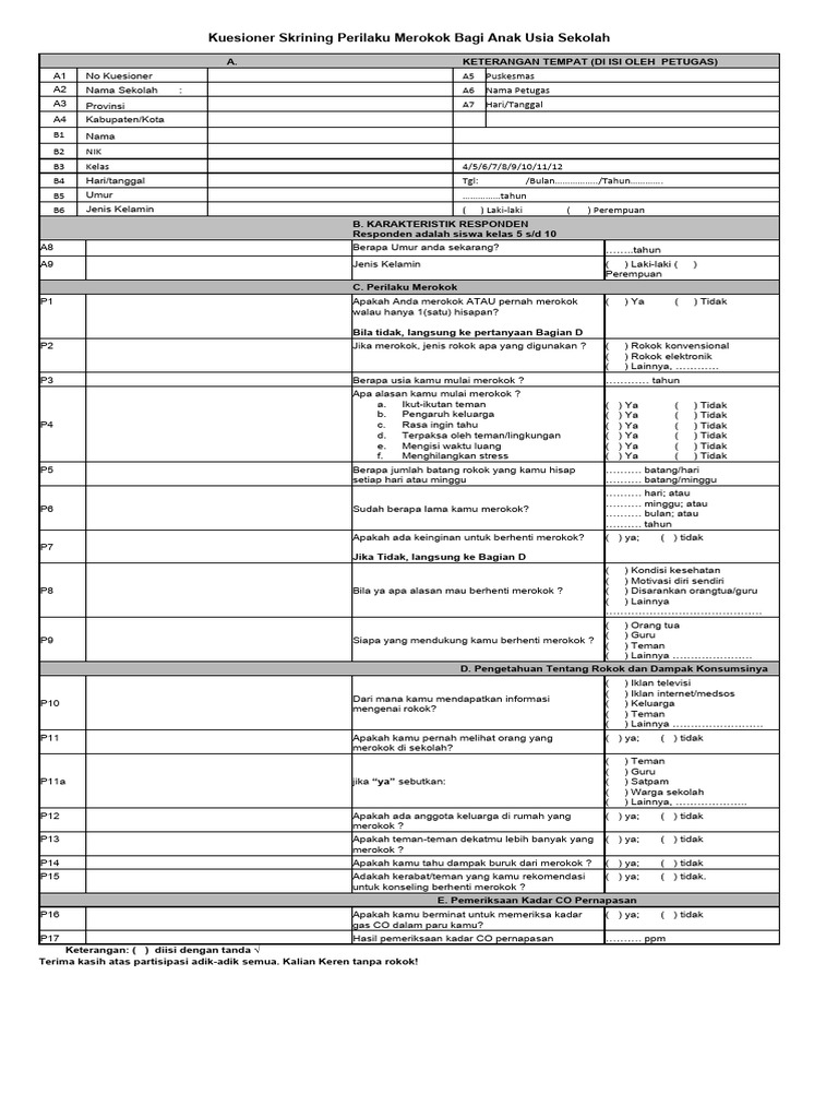 Form Skrining Merokok Anak Sekolah | PDF