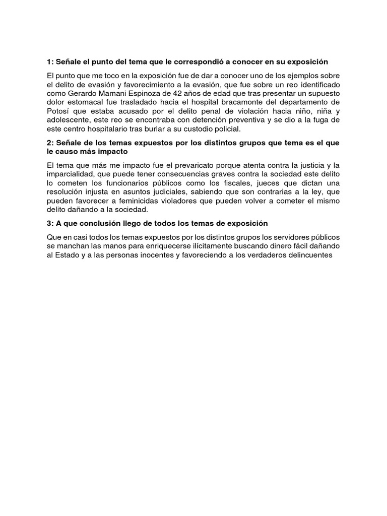 1 Señale El Punto Del Tema Que Le Correspondió A Conocer | PDF