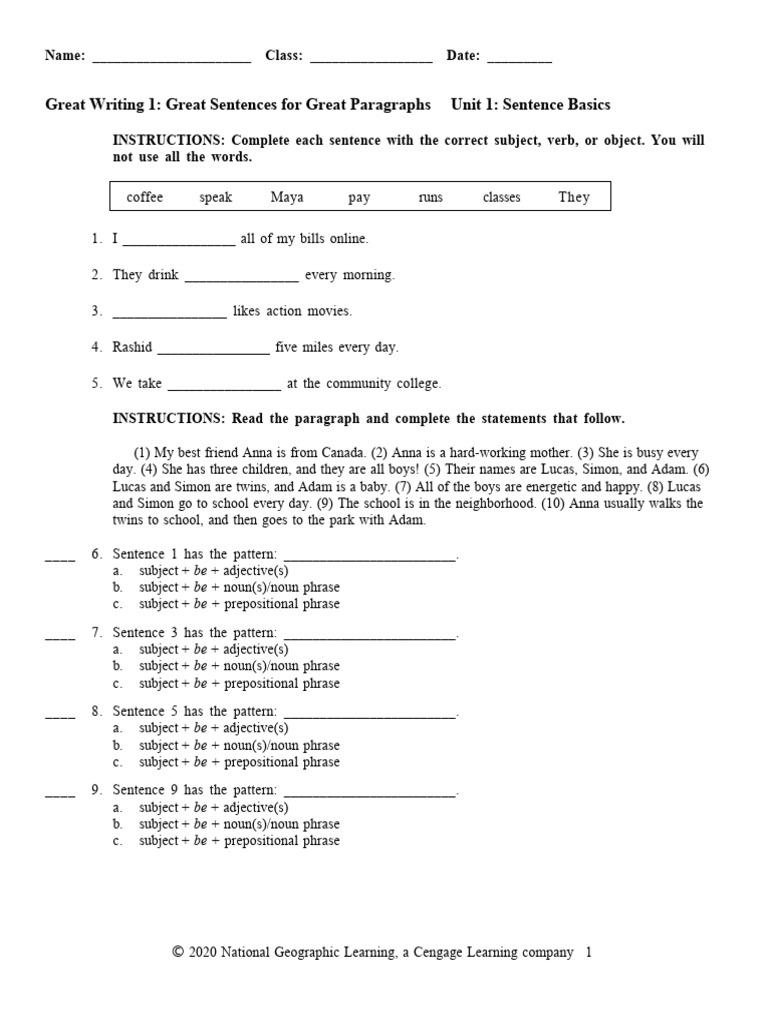 Great Writing 1: Unit 1 Test Answers | PDF | Noun | Adjective
