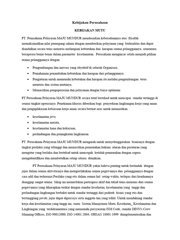 Kebijakan Perusahaan | PDF