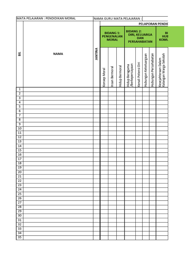 REKOD PBD Moral t1-t5 2021 | PDF