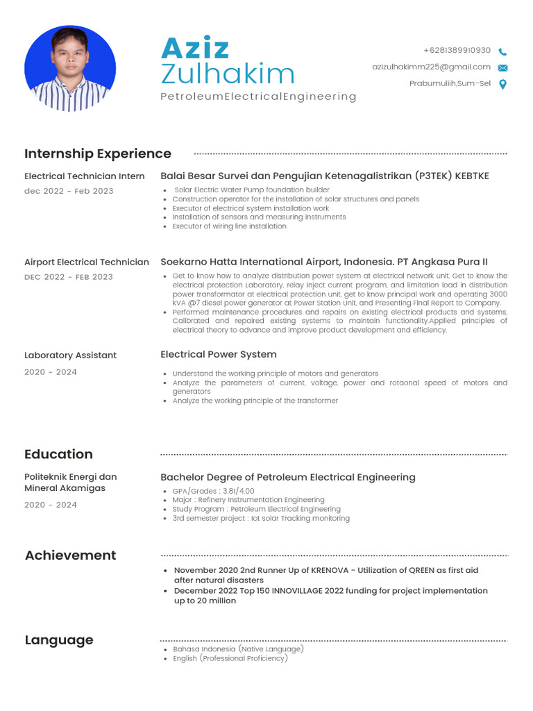 White Blue Minimalist CV Resume | PDF | Engineering | Electric Generator