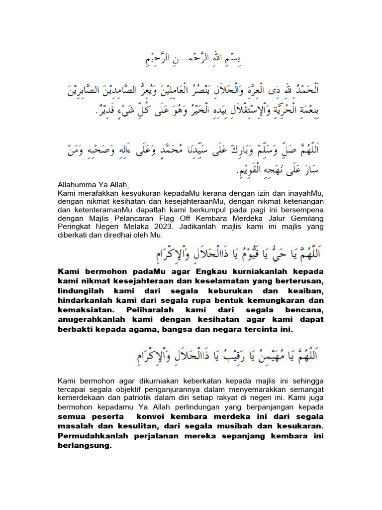 Doa Flag Off Kembara Merdeka | PDF