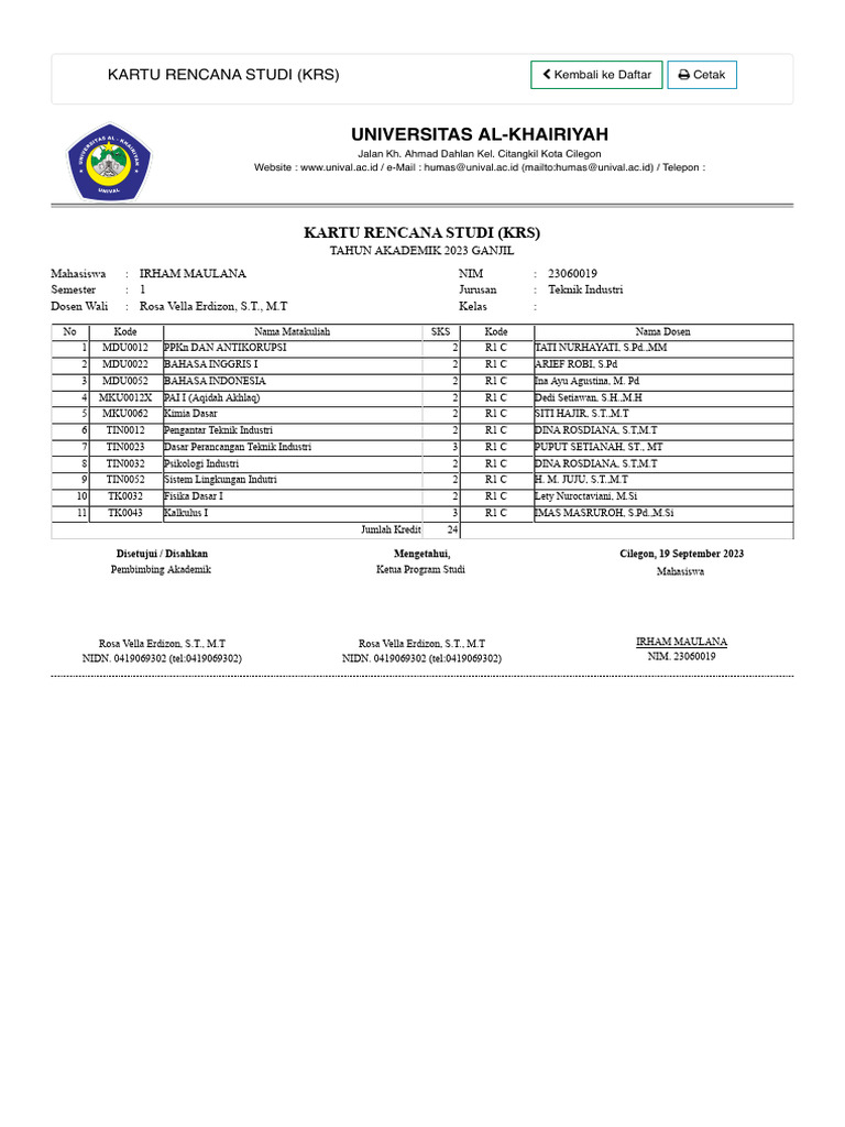 Kartu Rencana Studi (KRS) | PDF
