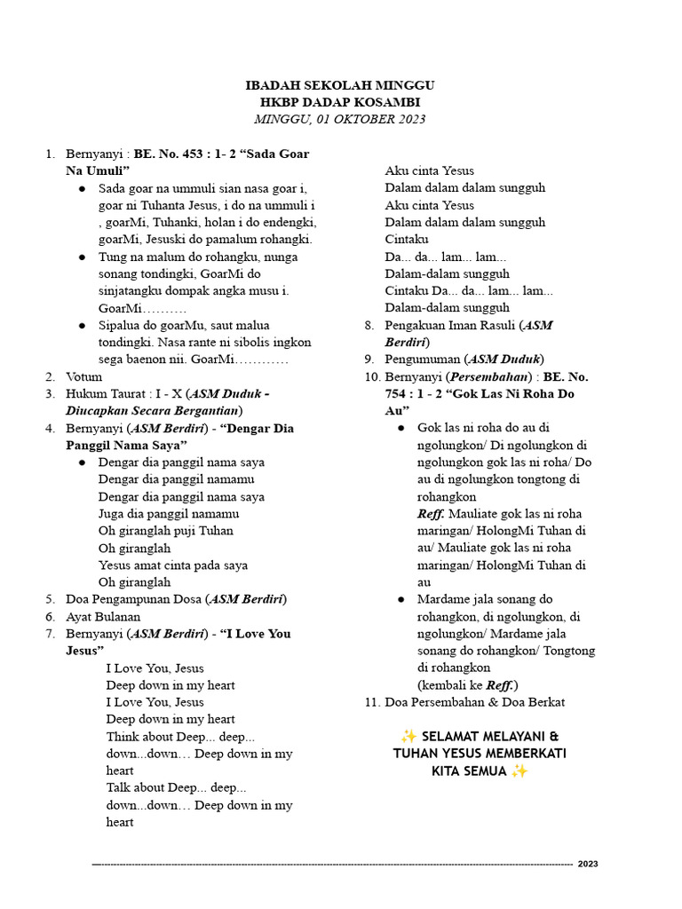 Ibadah SKM - 01.10.23 | PDF