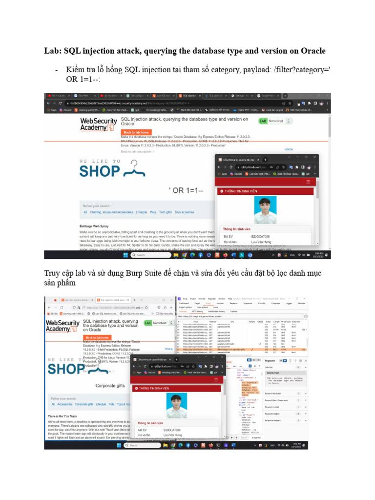 Lab Sql Injection Attack Querying The Database Type And Version On Oracle Pdf