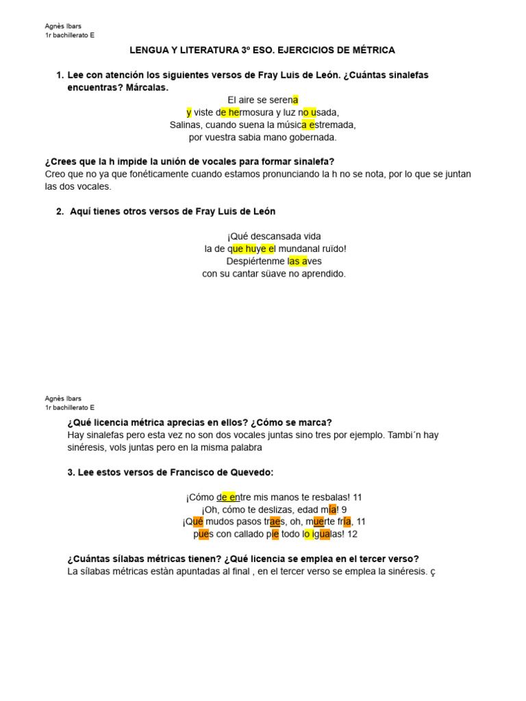 Ejercicios de Métrica | PDF