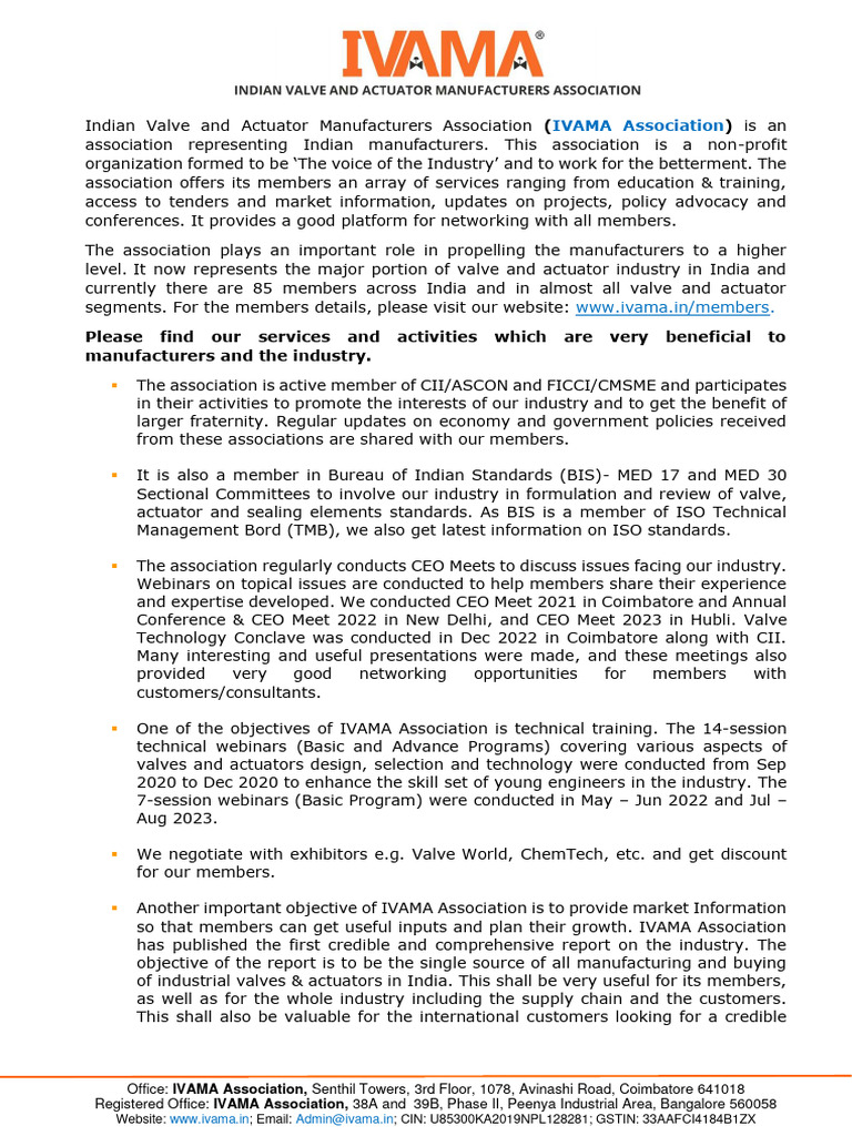 IVAMA Association - Activities and Services - Sep 2023 | PDF