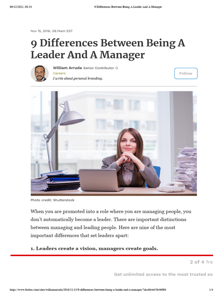 Leader vs. Manager: 9 Key Differences | PDF | Leadership | Social ...