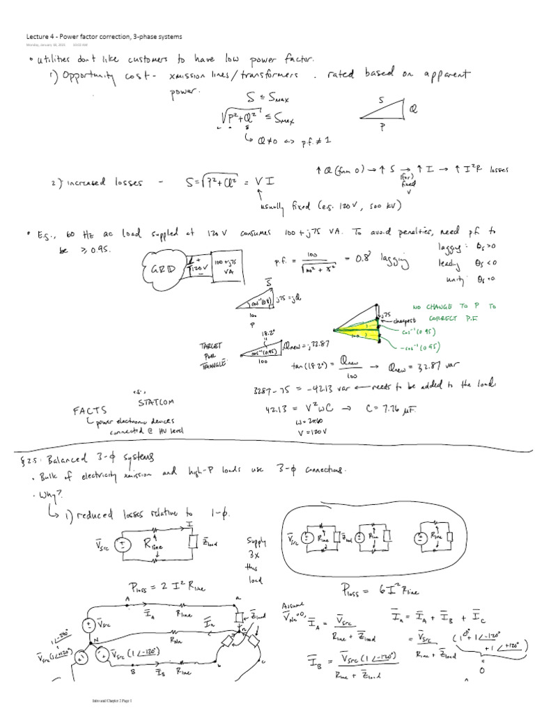 Lecture 4 - Power Factor Correction, 3-Phase Systems | PDF