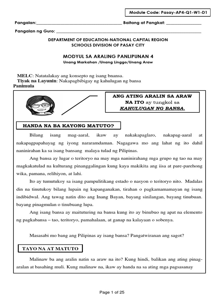 5 Pasay Grade 4 AP Q1 W1 | PDF
