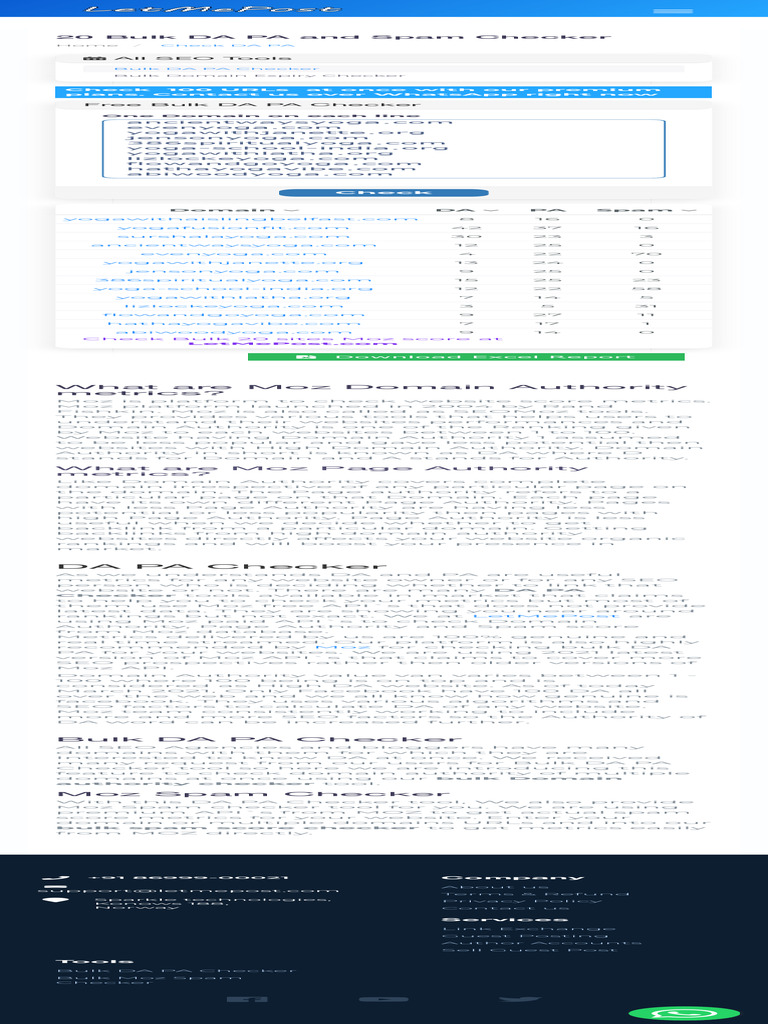 Bulk DA PA Checker - Moz Spam, Links Count, Bounc 3 | PDF | Search Engine Optimization | Hypertext