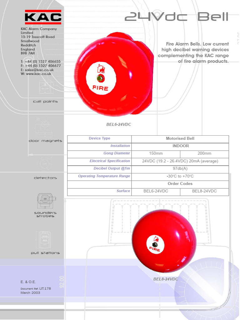 24VDC Fire Alarm Bells Specs | PDF
