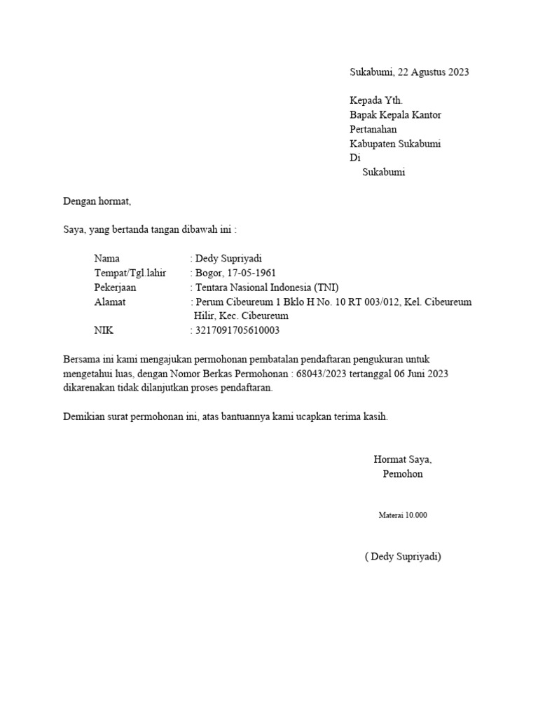 Surat Pembatalan | PDF