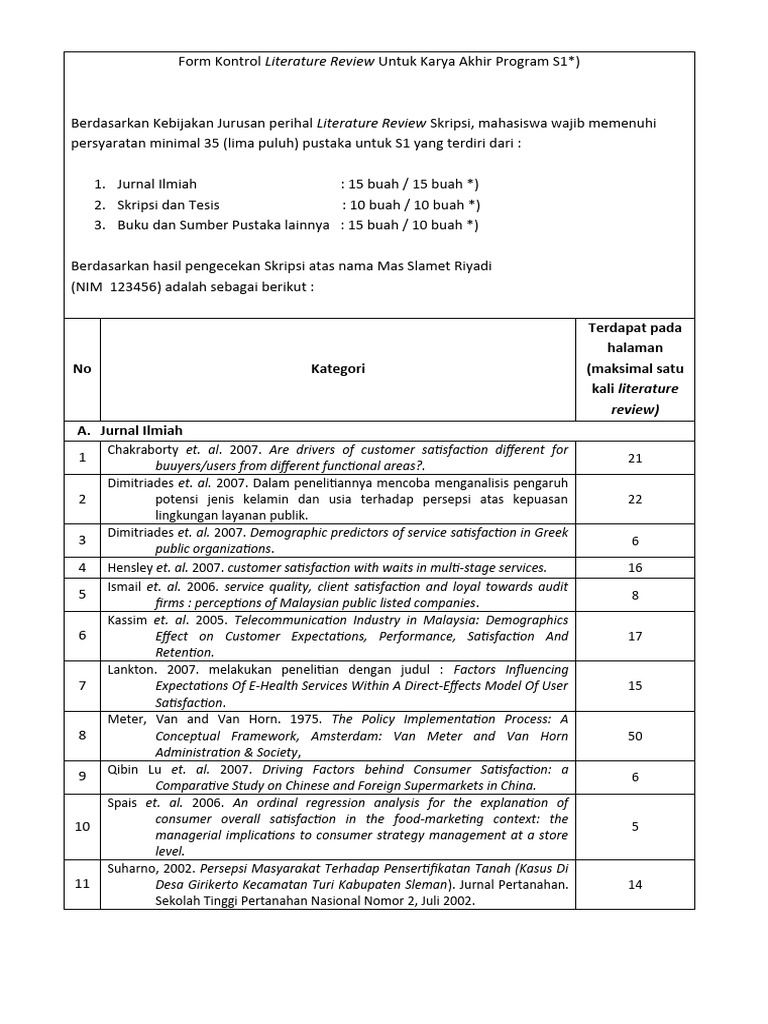 Kontrol Literature Review Skripsi S1 | PDF