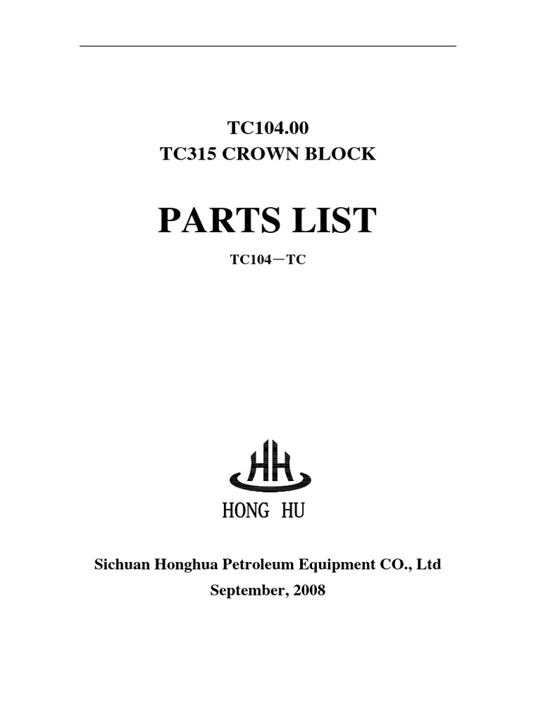 TC315 Crown Block Parts Overview | PDF