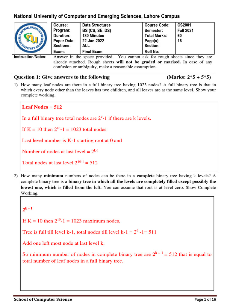 Data Structures (CS2001) Final Fall 2021 V1.2 - Solution | PDF