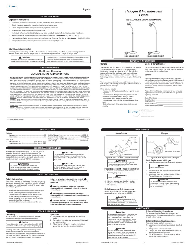 Brewer Lights Manual | PDF | Ac Power Plugs And Sockets | Fuse (Electrical)