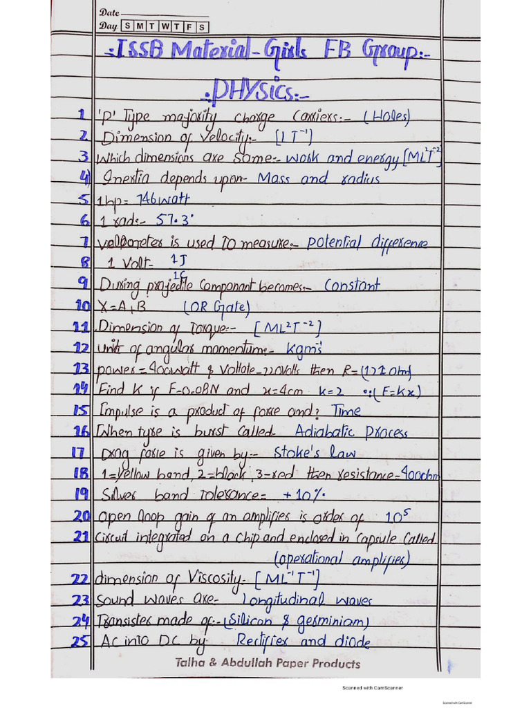 Physics Most Repeated MCQs PAF GDP, CAE, AD, A&SD, LOG Compiled by Issb Materials | PDF