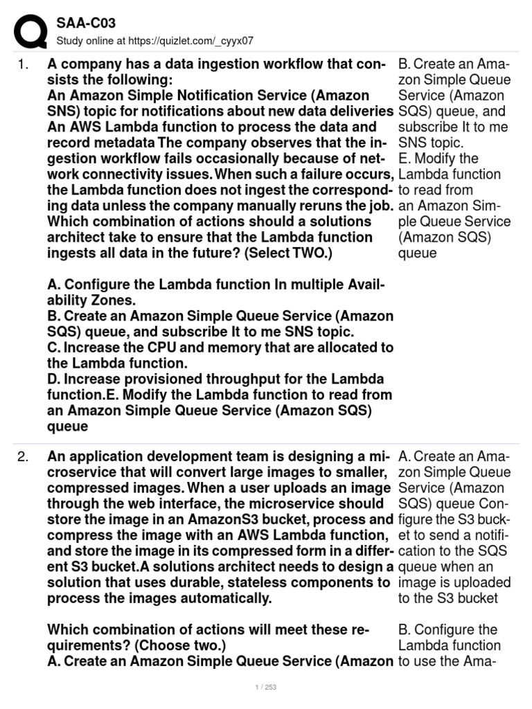 quizlet-SAAC03 359 | PDF | Amazon Web Services | Computer Architecture